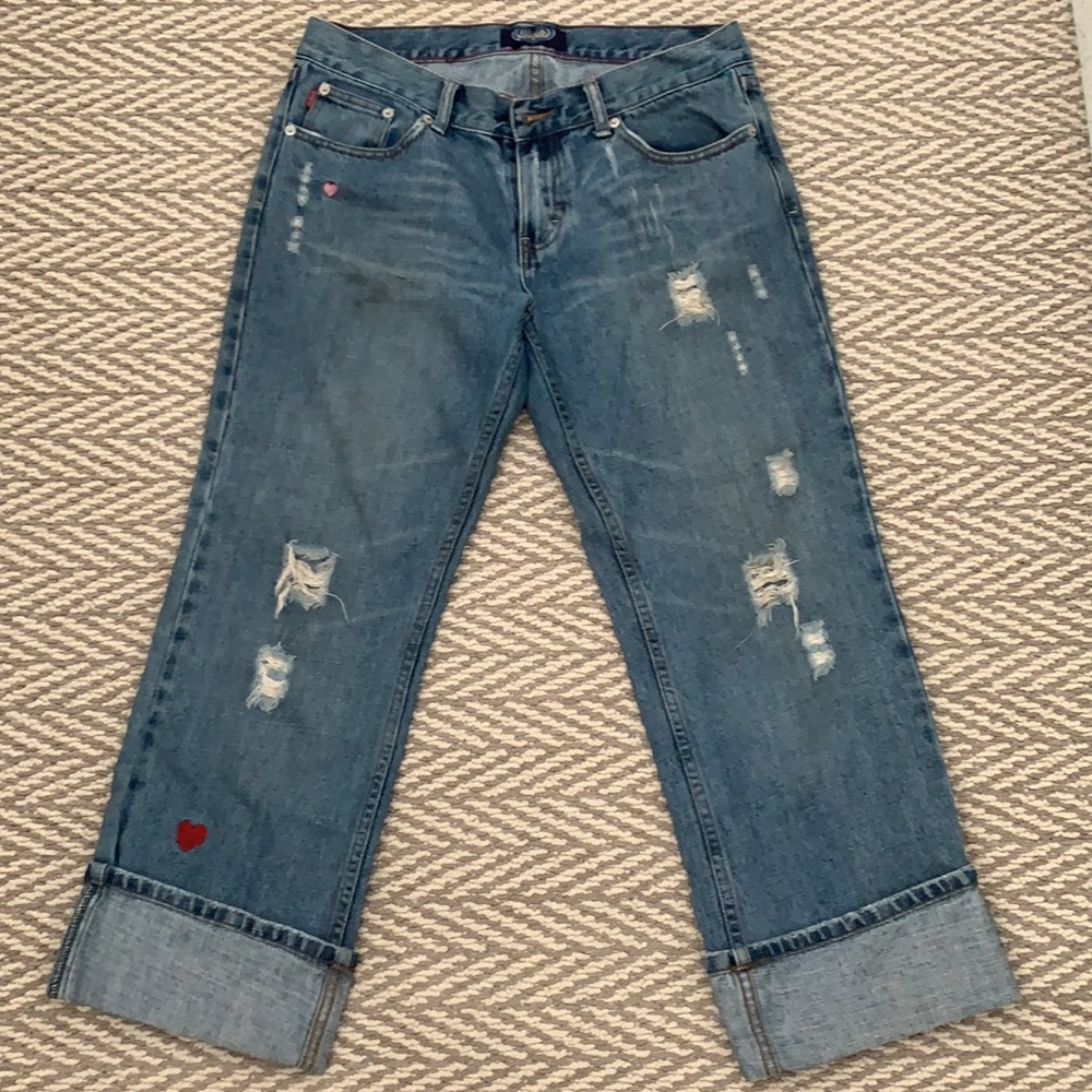 Vintage Angels Crop Jeans Y2k 90s Embroidered Hearts - Gem